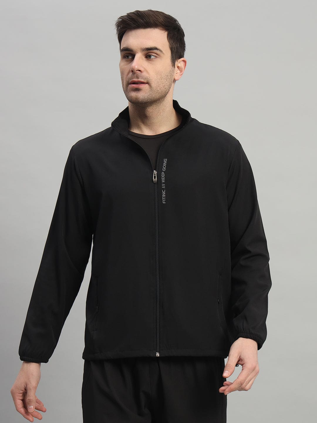 FITINC Sports Jacket for Men with Two Hidden Zipper Pockets - Black